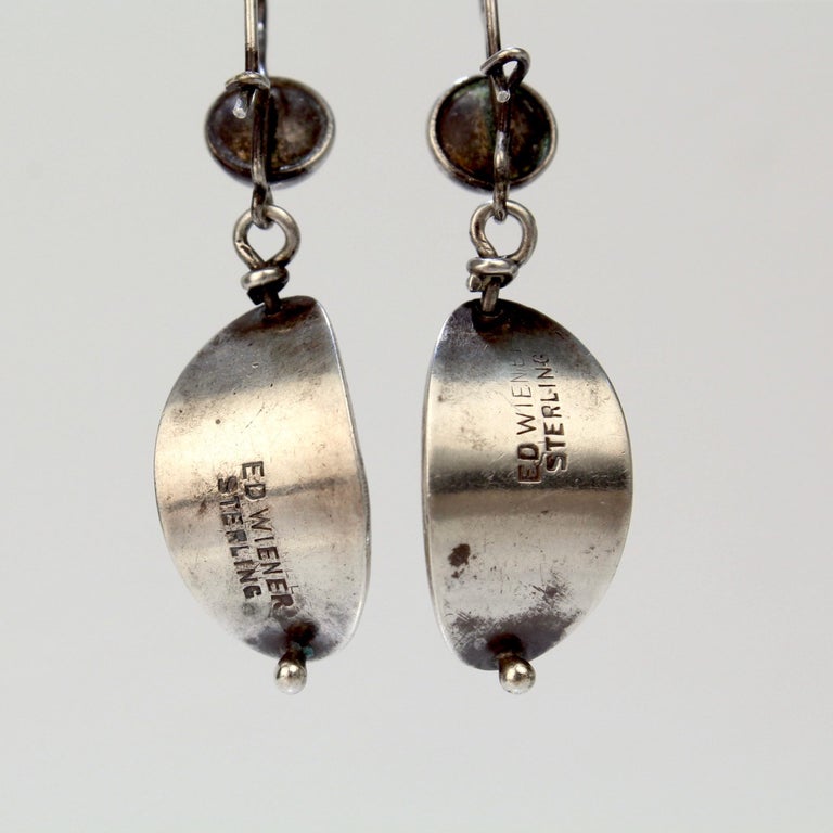 Ed Wiener Modernist Sterling Silver and White Pearl Dangle Earrings For ...