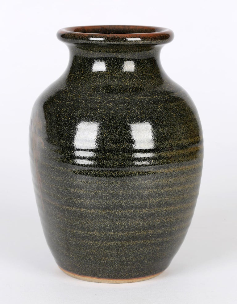 Eddie Hopkins Winchcombe Tenmoku Glazed Studio Pottery Vase at 1stDibs