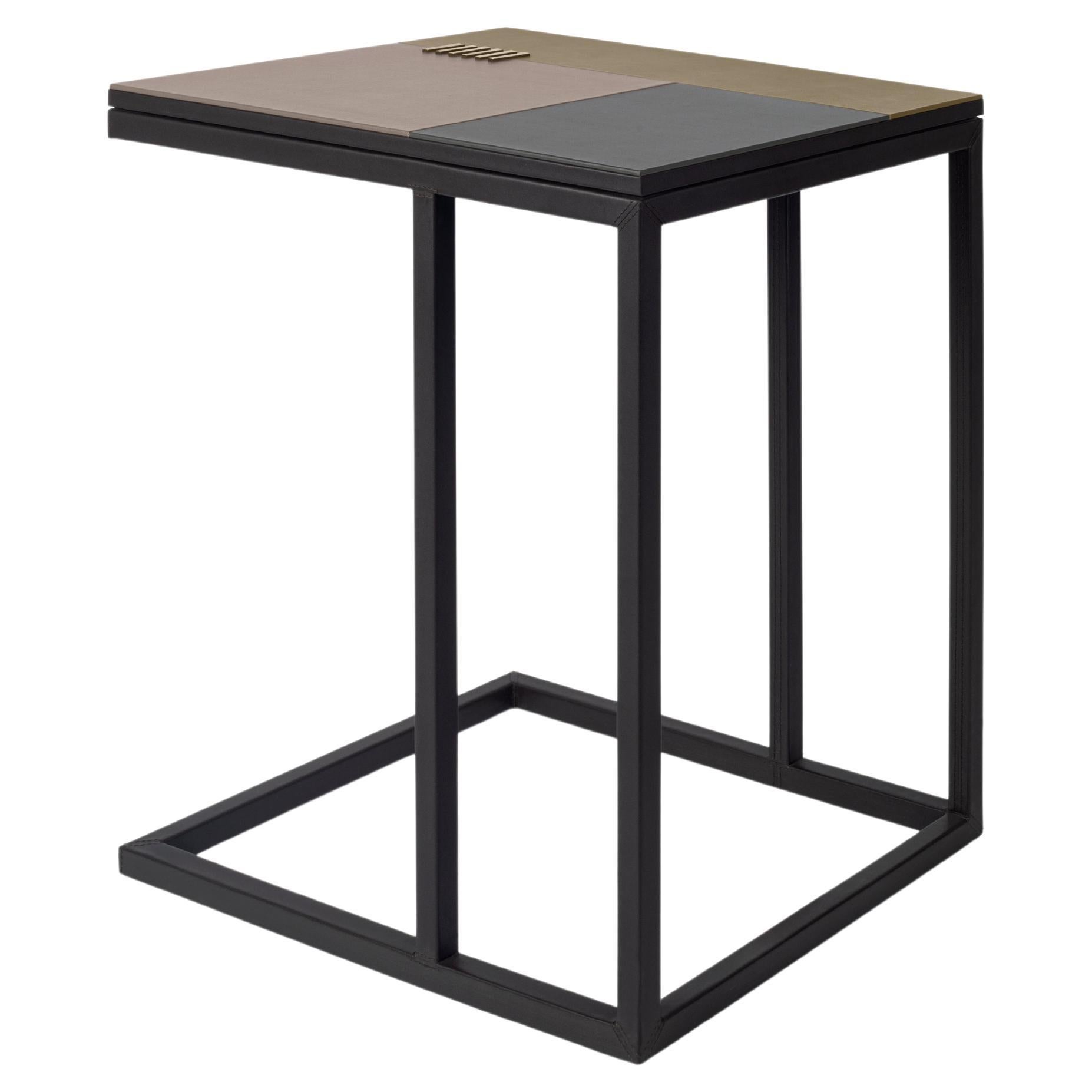 Flint Table with Leather and Brass by Madheke For Sale at 1stDibs