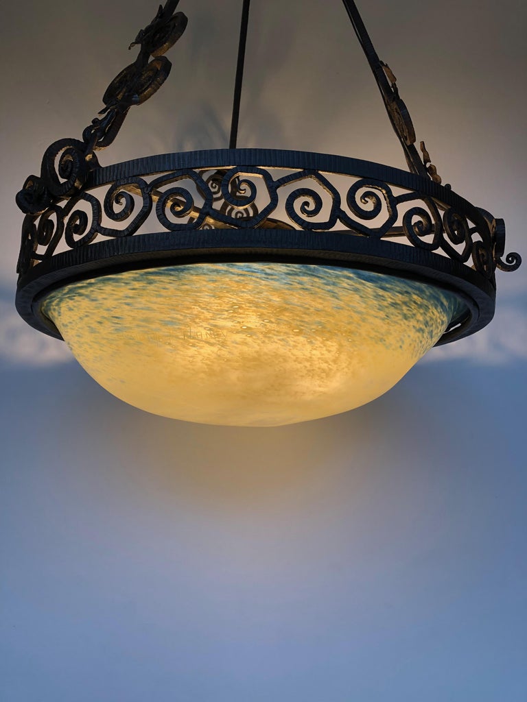 Edgar Brandt and Daum Nancy Art Deco Chandelier For Sale at 1stDibs