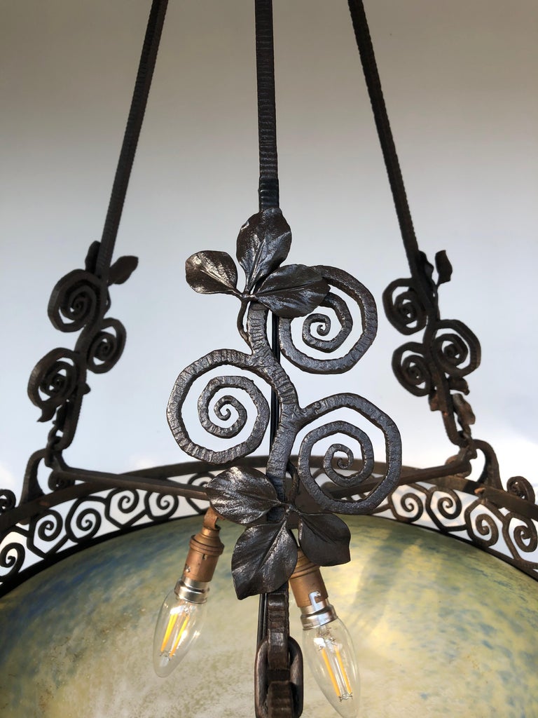 Edgar Brandt and Daum Nancy Art Deco Chandelier For Sale at 1stDibs