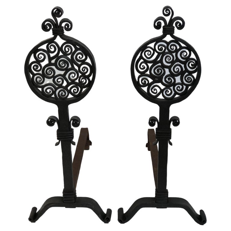Edgar Brandt Pair of Art Deco andirons For Sale at 1stDibs