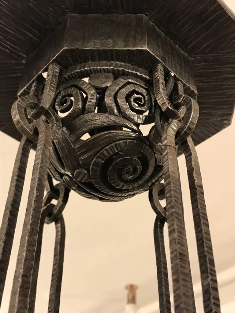 Edgar Brandt Style French Art Deco Chandelier For Sale at 1stDibs