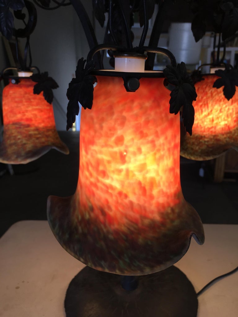 Hand Forged Iron Vineyard Table Lamp with Hanging Bell Shades For Sale ...