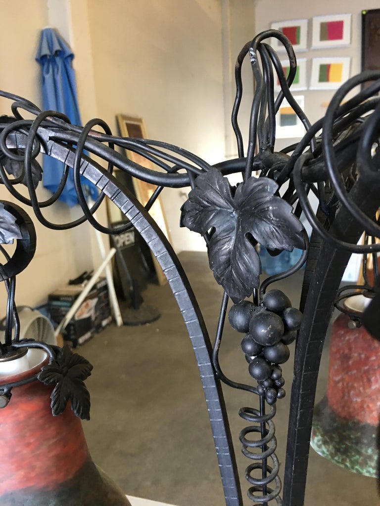 Hand Forged Iron Vineyard Table Lamp with Hanging Bell Shades For Sale ...