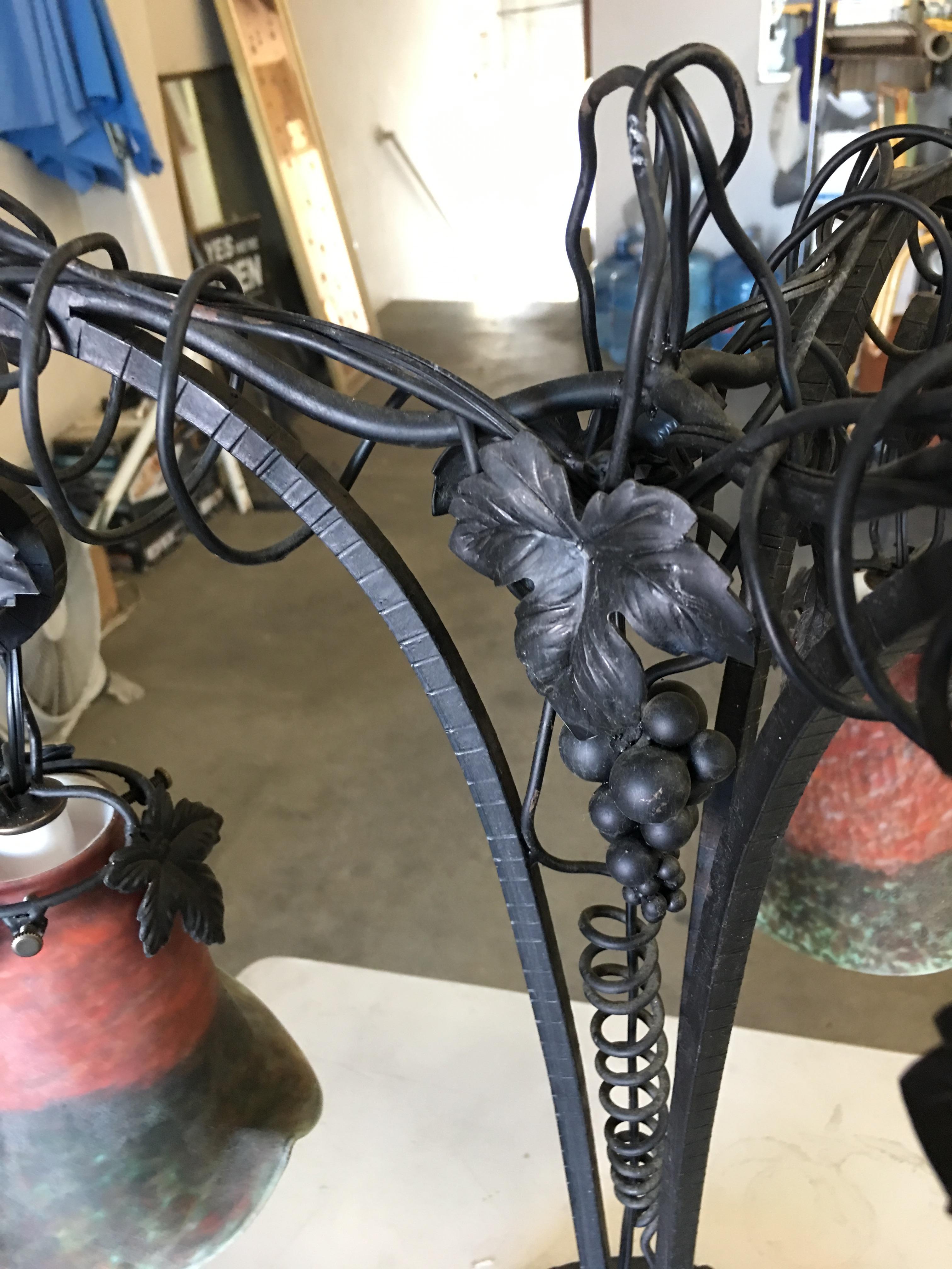 Hand Forged Iron Vineyard Table Lamp with Hanging Bell Shades For Sale ...