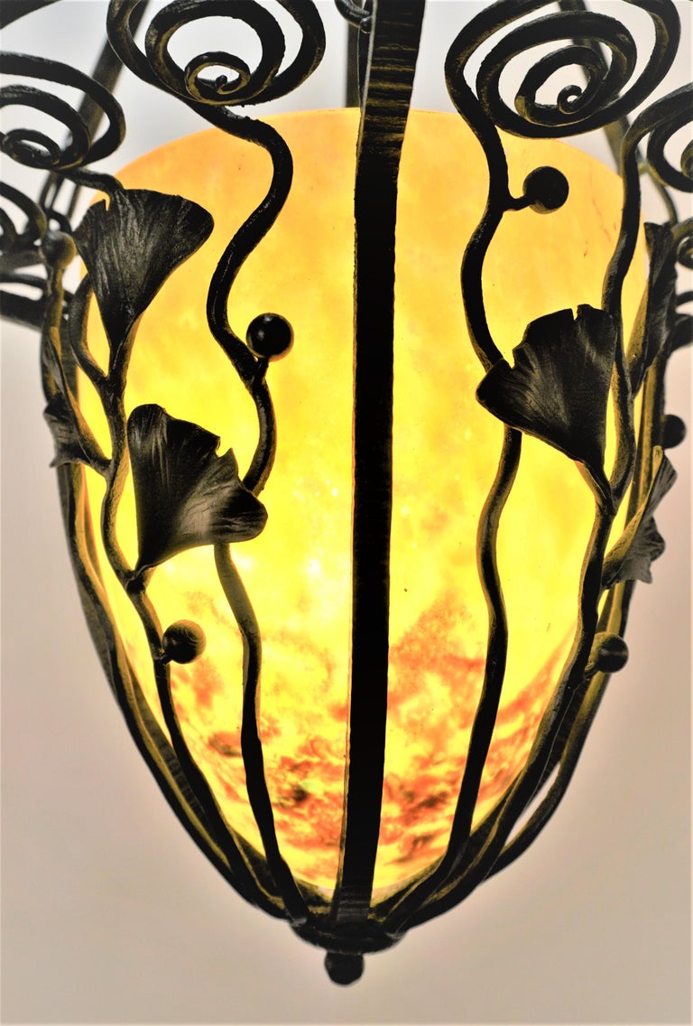 Edgar Brandt Stylewrought Iron with Sign Daum Nancy Glass Chandelier at ...