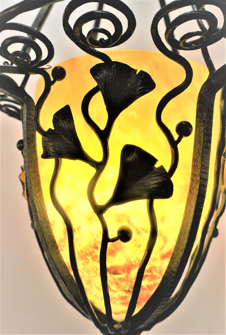 Edgar Brandt Stylewrought Iron with Sign Daum Nancy Glass Chandelier at ...