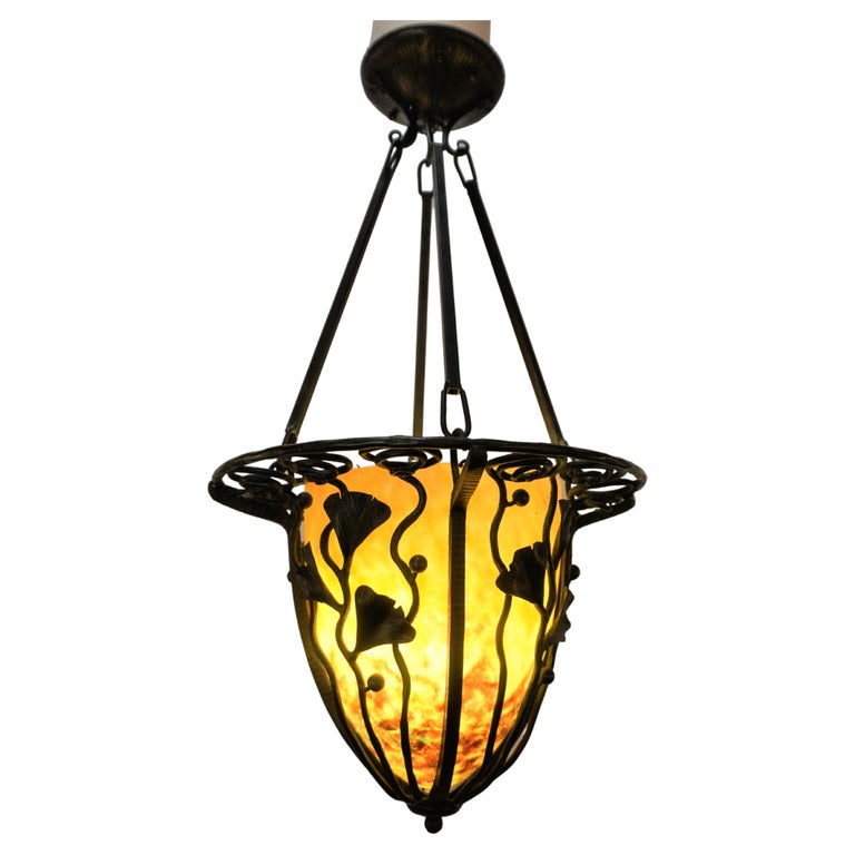 Edgar Brandt Stylewrought Iron with Sign Daum Nancy Glass Chandelier ...