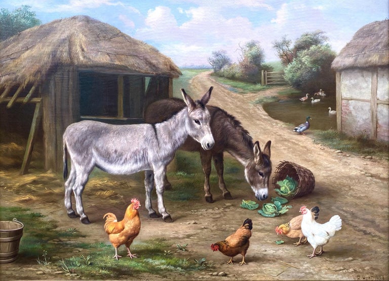 Edgar Hunt - Farmyard Scene of Donkey's and Chickens by Edgar Hunt For ...