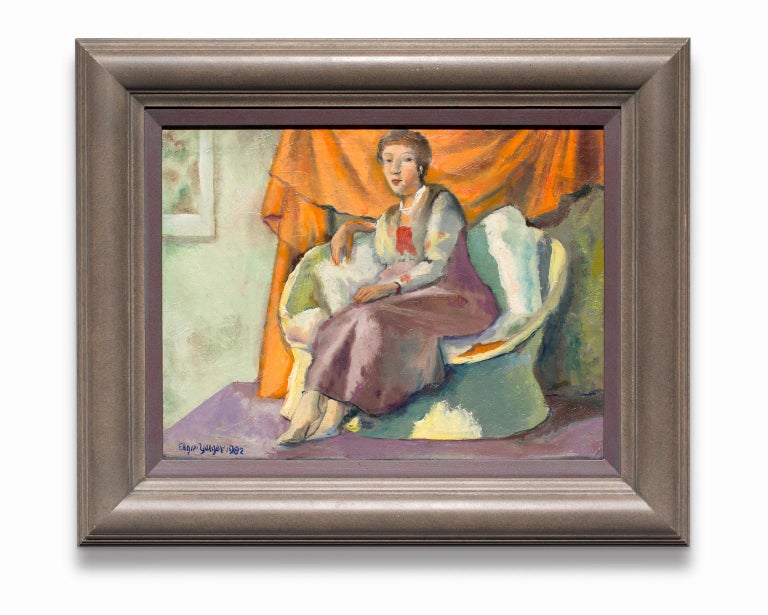 Edgar Yaeger - ""Untitled"" Femme sur un siège d'amour dans une robe ...
