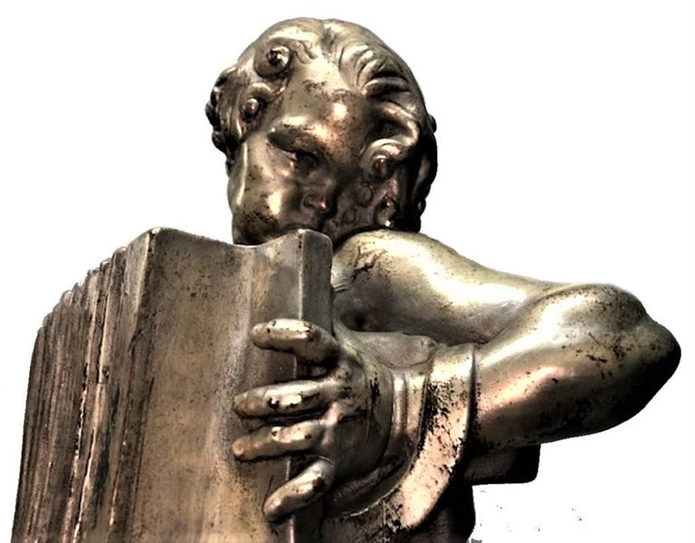 Edgardo Simone, Accordion Player, Art Deco Silvered Plaster Sculpture ...