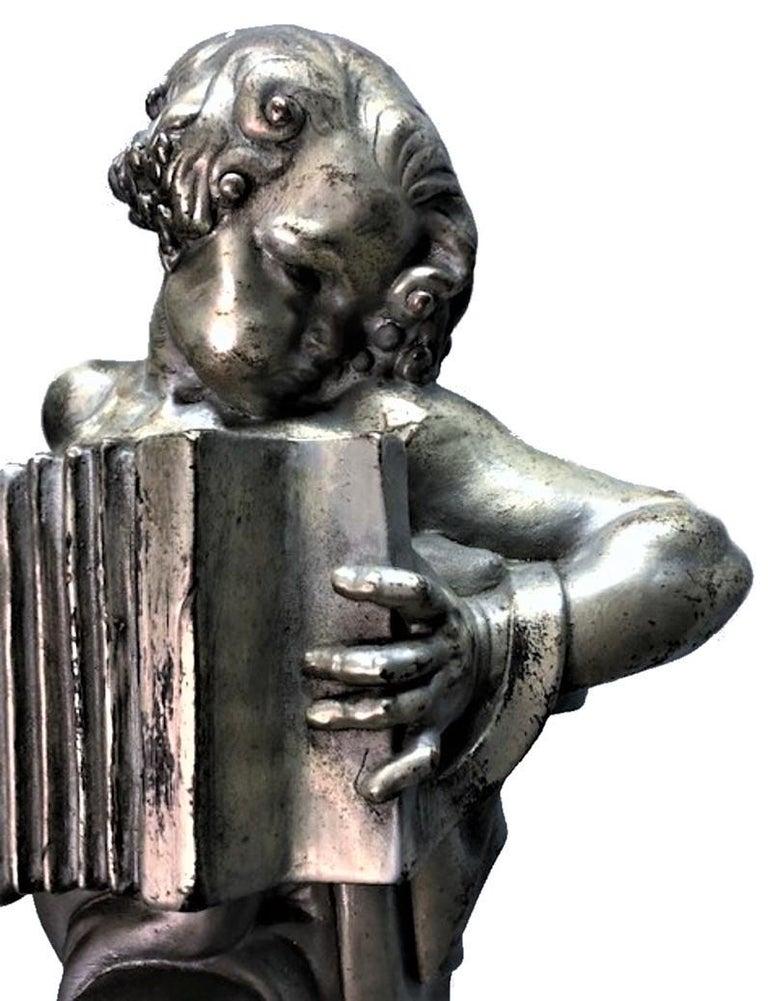 Edgardo Simone, Accordion Player, Art Deco Silvered Plaster Sculpture ...