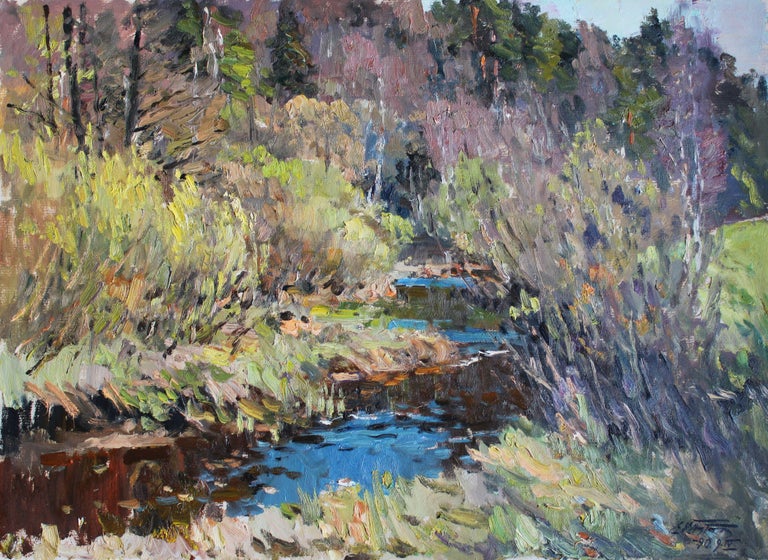 Edgars Vinters - Forest river. 1990. Cardboard, oil. 67, 5x93 cm For ...