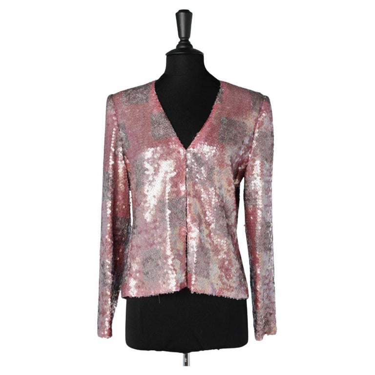 Edge to edge evening jacket with pink and iridescent sequins André Laug ...