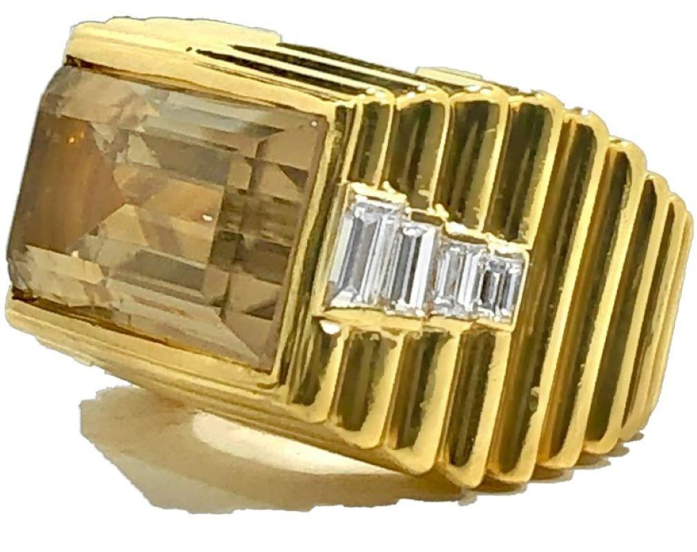 Edgy Modernist Unisex Ring in 18K Yellow Gold with Smoky Quartz and ...