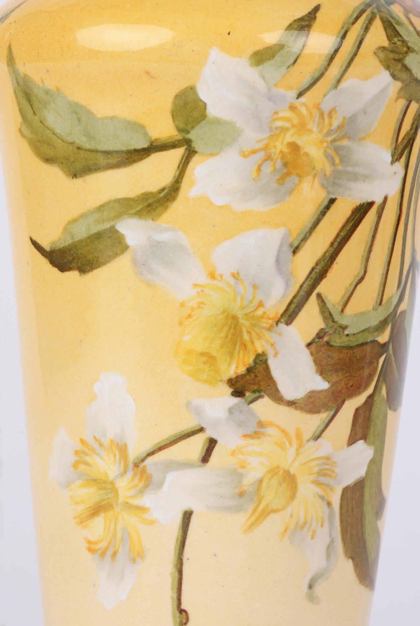 Edith Jane Gillman Doulton Lambeth Faience Clematis Painted Vase at 1stDibs