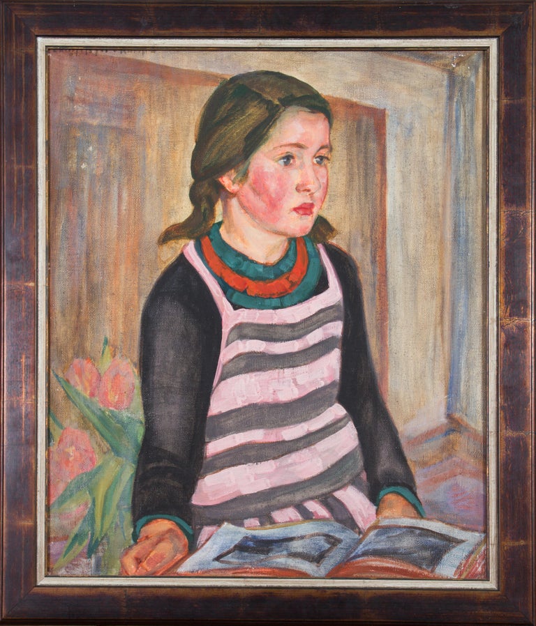 Edith Meyer von Kamptz - Sitting girl with open book For Sale at 1stDibs
