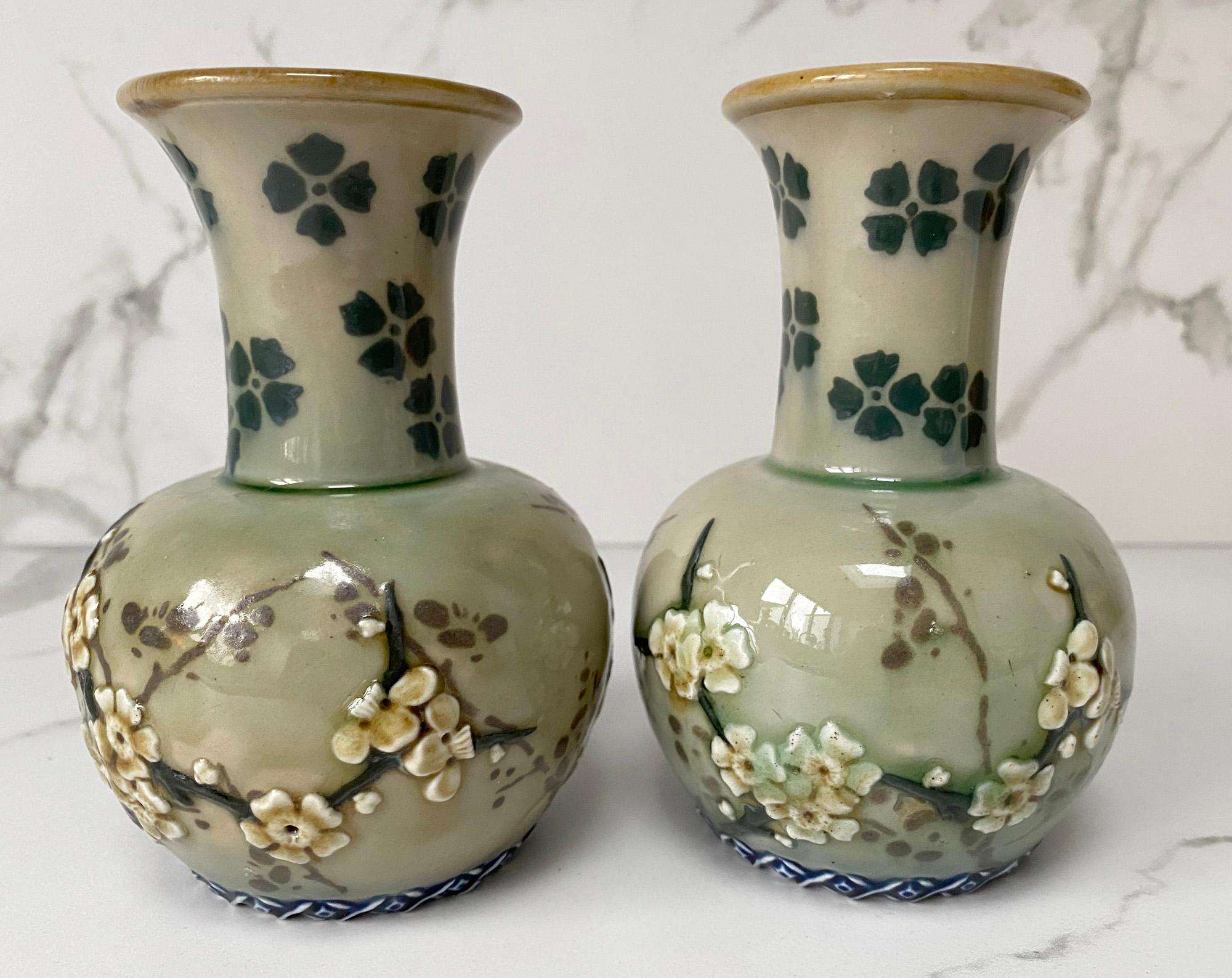 Edith Rogers For Doulton Lambeth Pair Bird And Hawthorn Pottery Vases ...