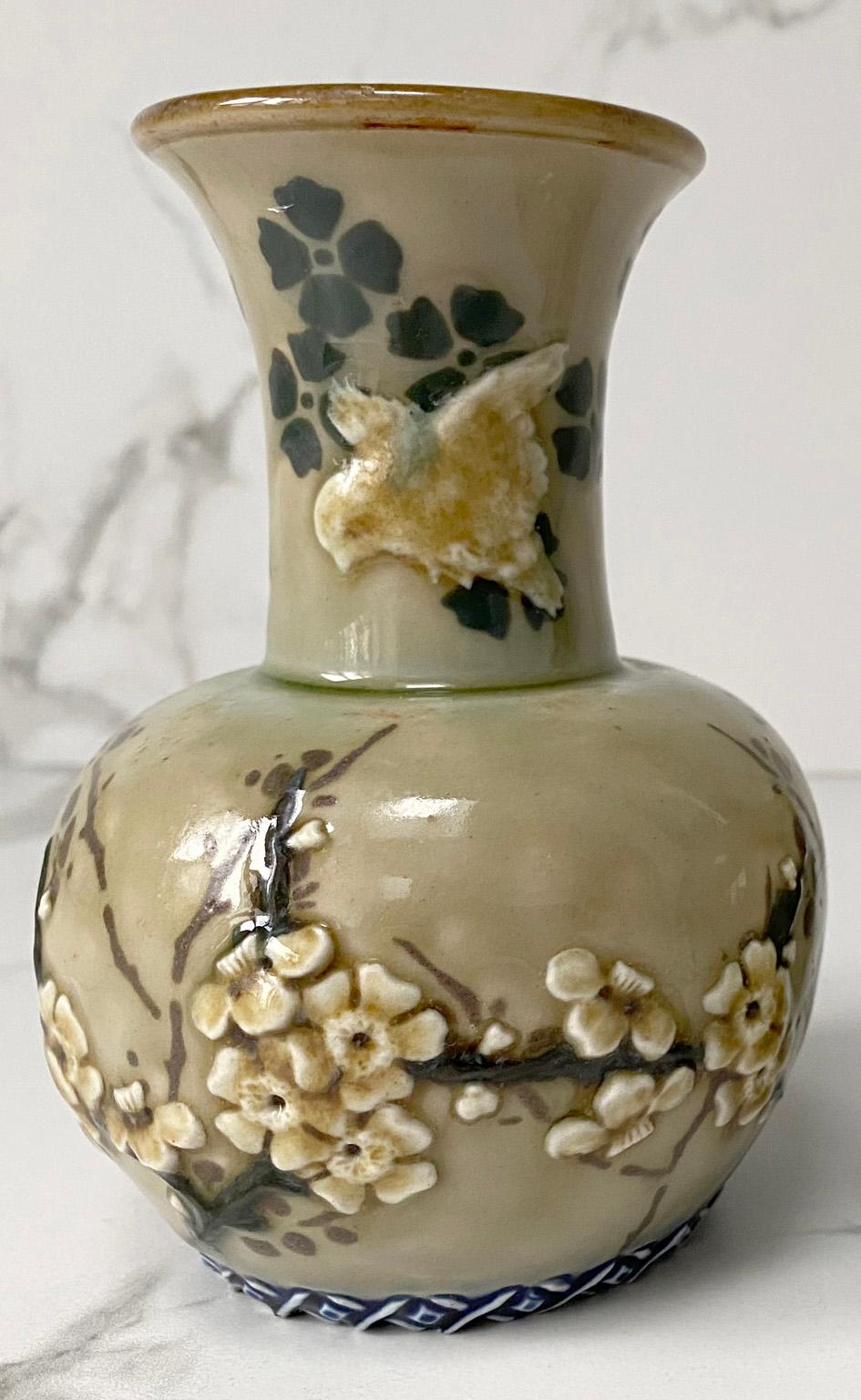 Edith Rogers For Doulton Lambeth Pair Bird And Hawthorn Pottery Vases ...