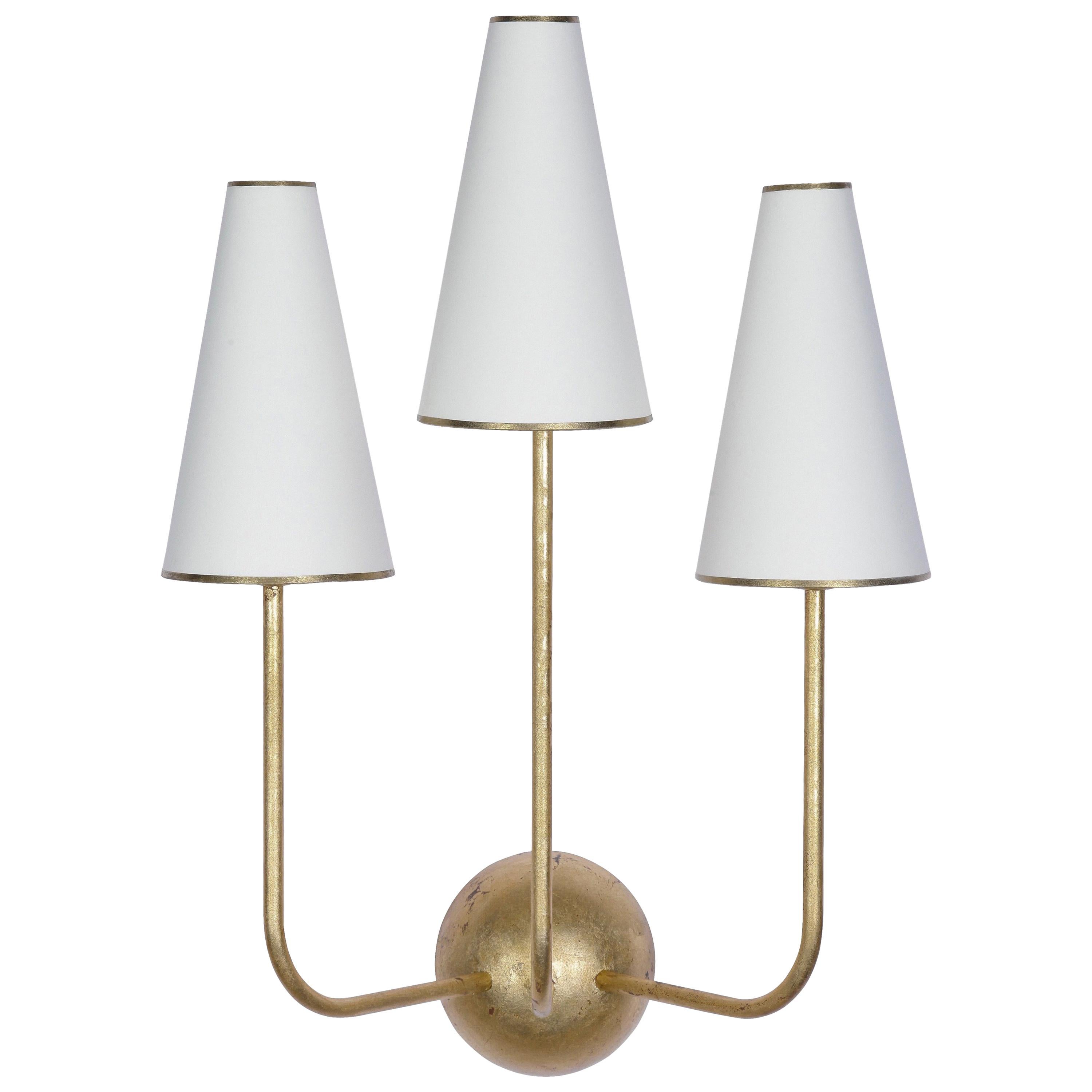 Edition Modern Custom Three-Arm Gold Leaf Wall Lamp For Sale at 1stDibs