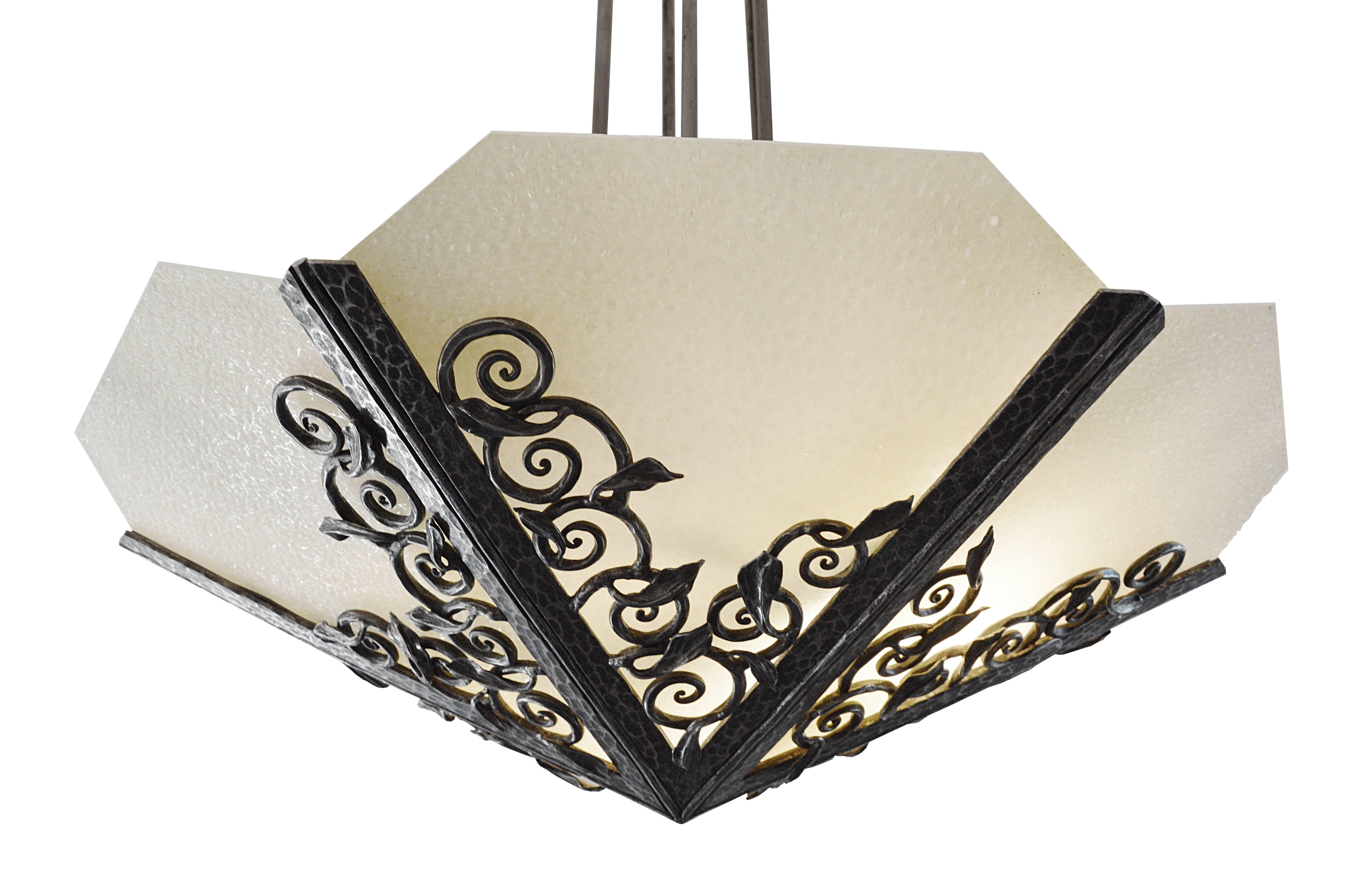 Edmond Delion Large French Art Deco Wrought Iron Chandelier, circa 1920 ...