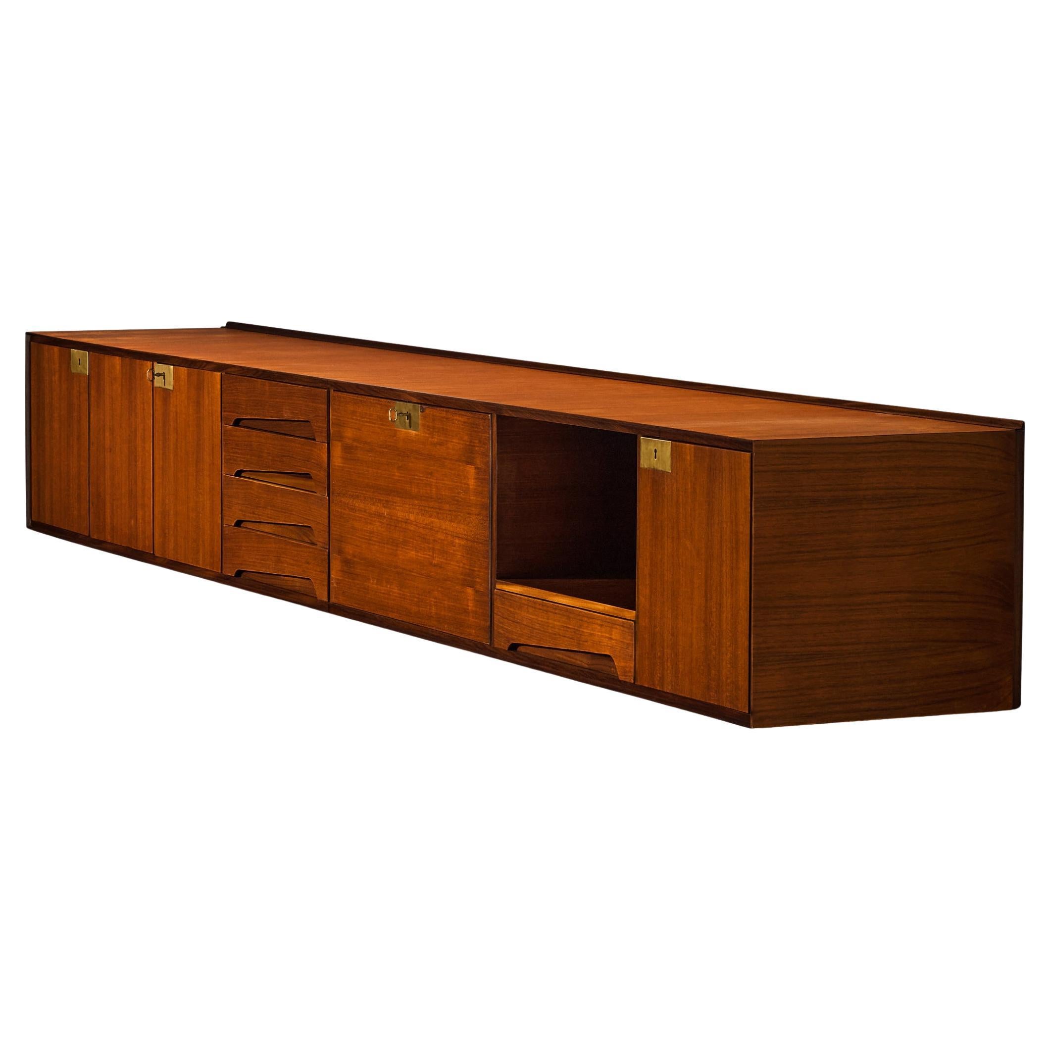 Edmondo Palutari for Dassi Mid-Century Wall-Mounted Sideboard in Teak ...