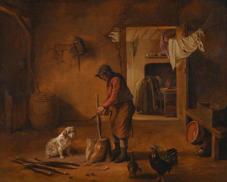 Edmund Bristow - A gentleman Whittling a stick in a cottage interior ...
