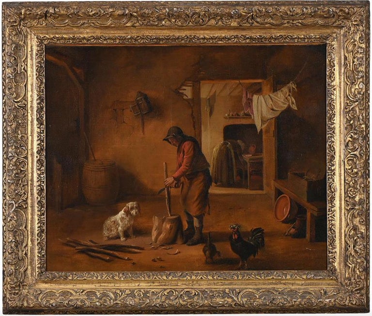 Edmund Bristow - A gentleman Whittling a stick in a cottage interior ...