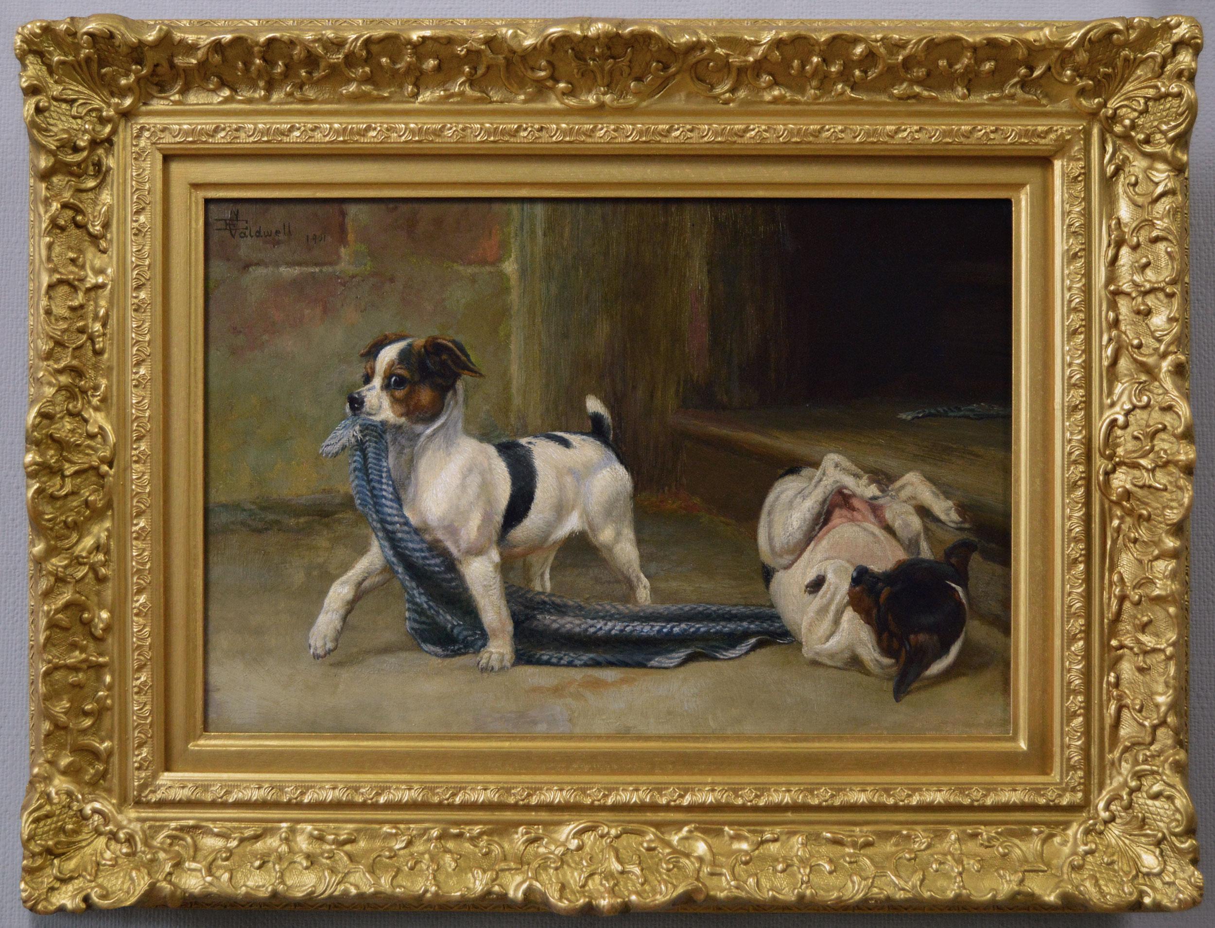Edmund Caldwell - Dog portrait oil painting of two Jack Russell terrier ...