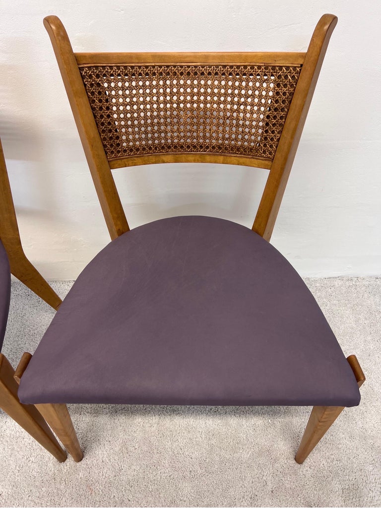 Edmund J Spence Cane Back Leather Dining or Side Chairs For Sale at 1stDibs