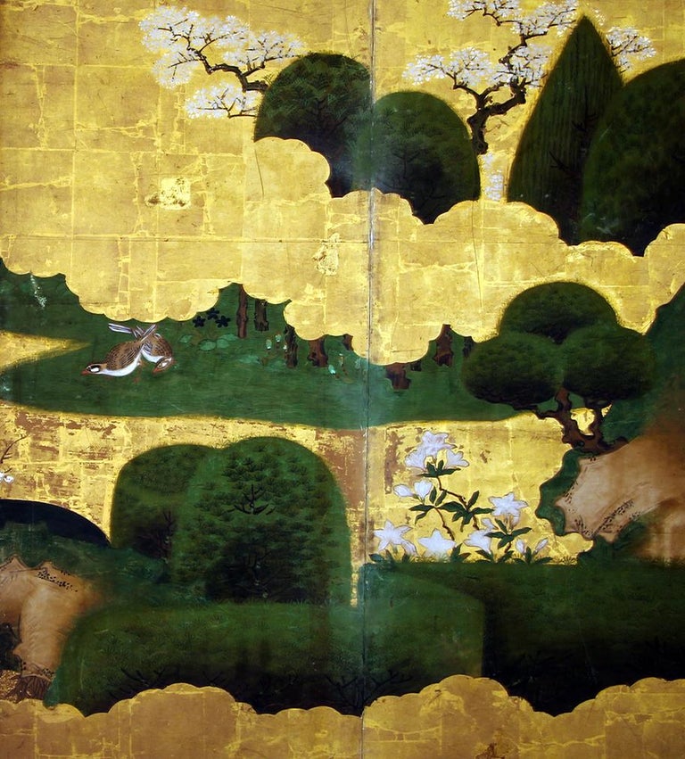 Edo 18th Century Japanese Folding Screen Six Panels Golden Leaf ...