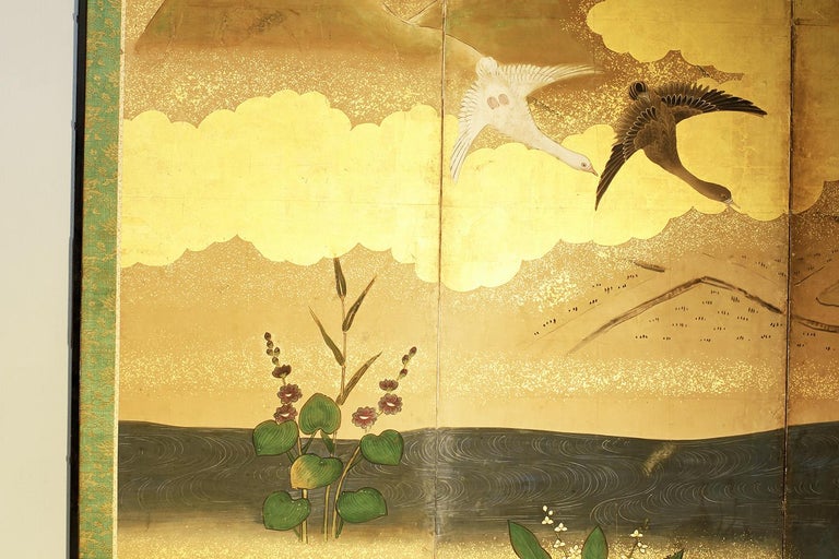 Edo Japanese Folding Screen Gold Leaf Six Panels, Decorative Asian ...