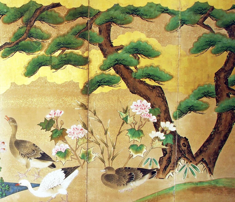 Edo Japanese Folding Screen Gold Leaf Six Panels, Decorative Asian ...