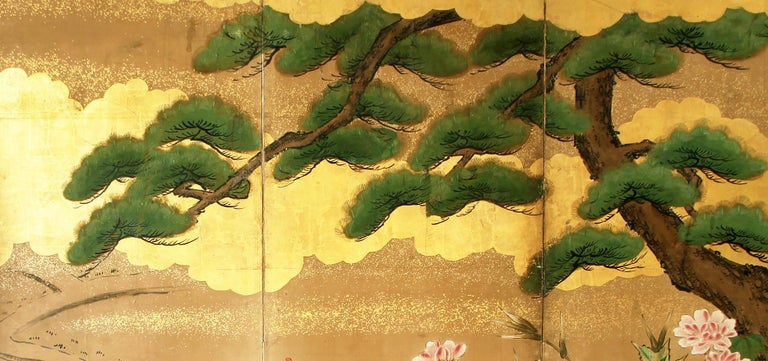 Edo Japanese Folding Screen Gold Leaf Six Panels, Decorative Asian ...