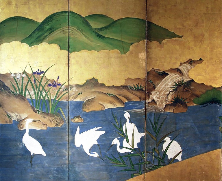 Edo Japanese Folding Screen, Six Panels of "Rinpa School" at 1stDibs