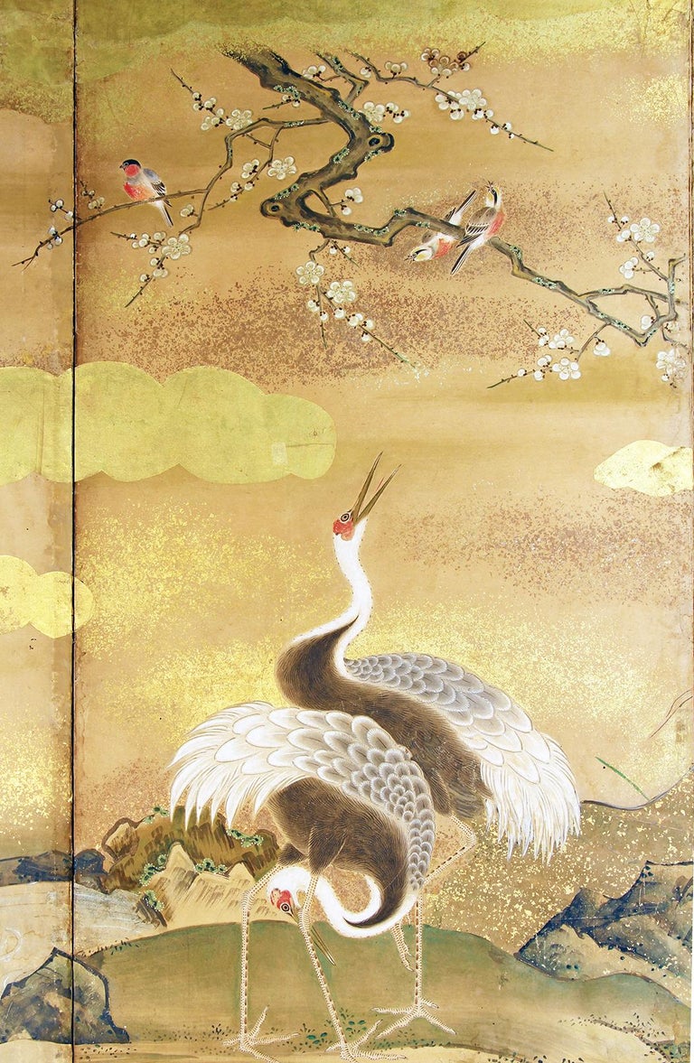 Edo Japanese Screen Gold Leaf Four Panels For Sale at 1stDibs