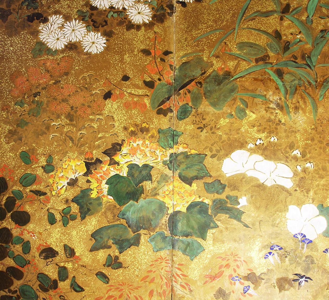 Edo - Japanese Screen Two Panels Hand Painted at 1stDibs