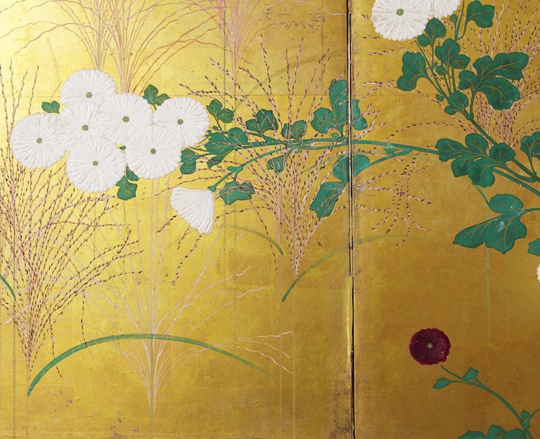 Edo Landscape Japanese Folding Screen in Gold Leaf For Sale at 1stDibs