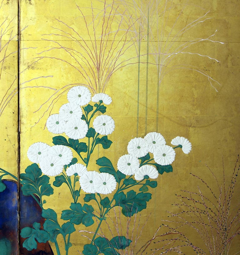 Edo Landscape Japanese Folding Screen in Gold Leaf For Sale at 1stDibs