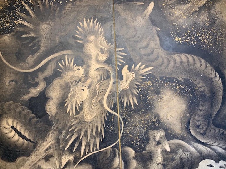 Edo Period, '1603-1868' Sumi-e Dragon Screen with Gold Fleck For Sale ...