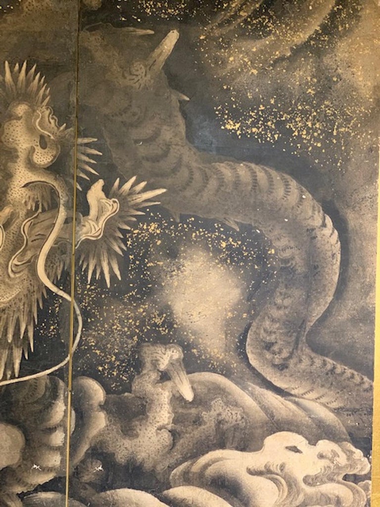 Edo Period, '1603-1868' Sumi-e Dragon Screen with Gold Fleck For Sale ...