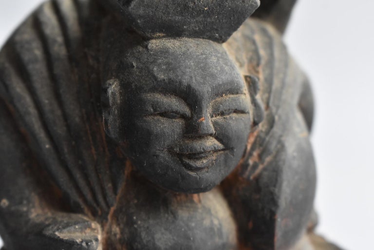 Edo Period Japanese Old Wooden Buddha Statue 'Ebisu' and Box 'Masu' at ...