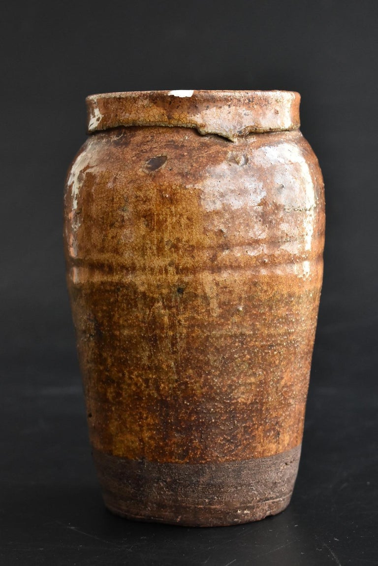 Edo Period Antique Pottery '1750-1850' "Iga Ware" Vase / Japanese Old ...