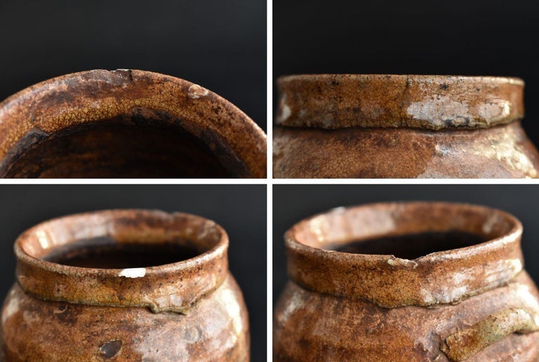 Edo Period Antique Pottery '1750-1850' "Iga Ware" Vase / Japanese Old ...