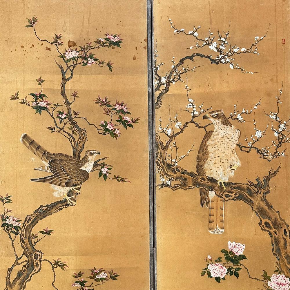 Edo Period Hawks in Nature Screen For Sale at 1stDibs