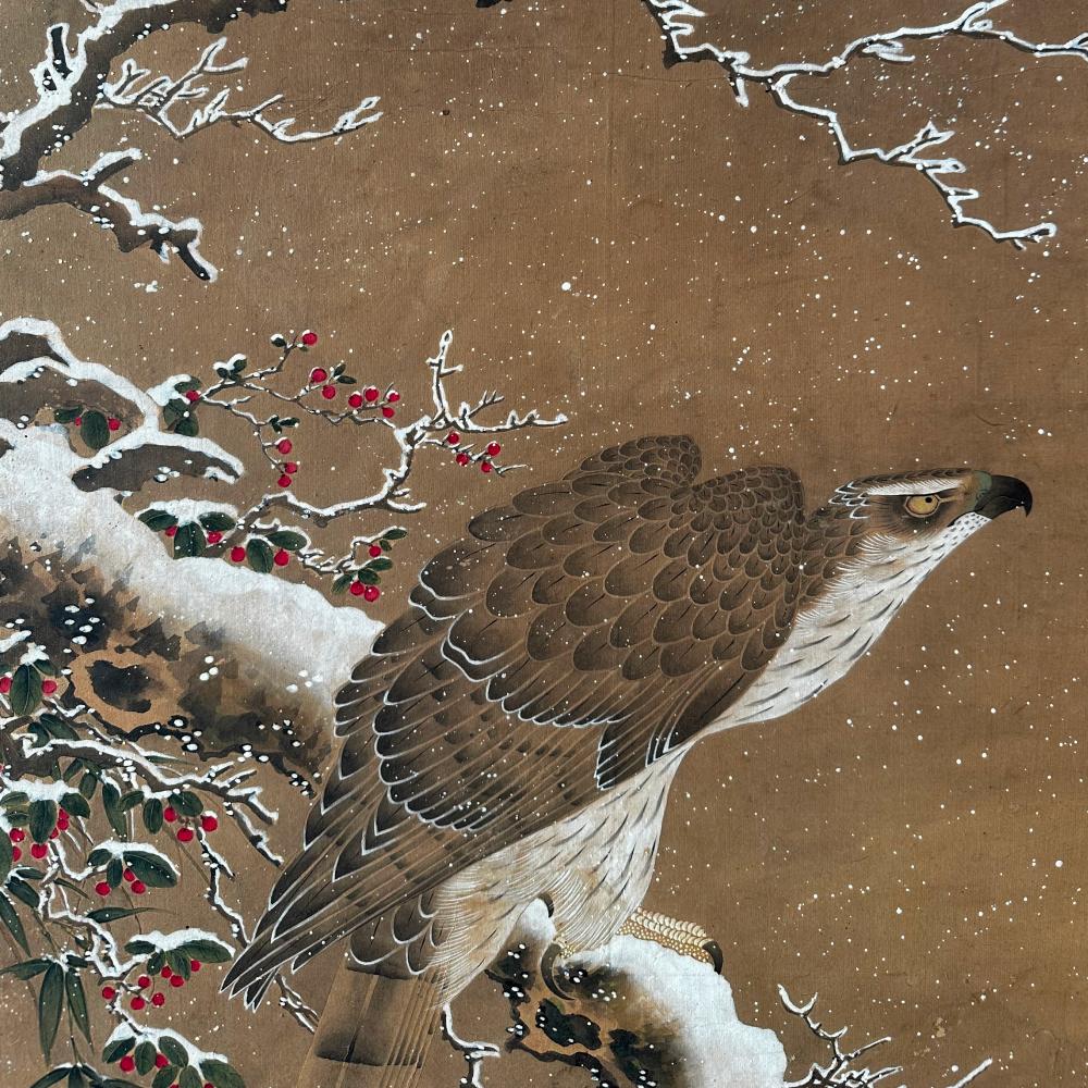 Edo Period Hawks in Nature Screen For Sale at 1stDibs