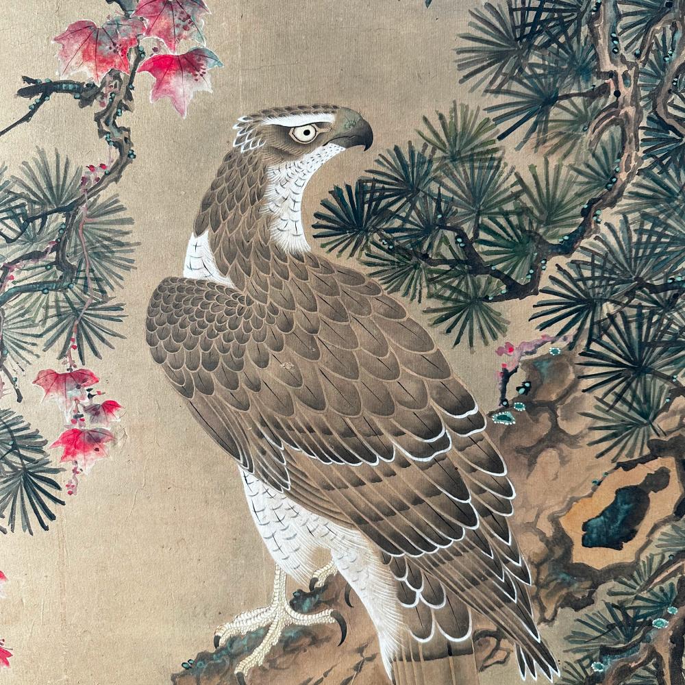 Edo Period Hawks in Nature Screen For Sale at 1stDibs