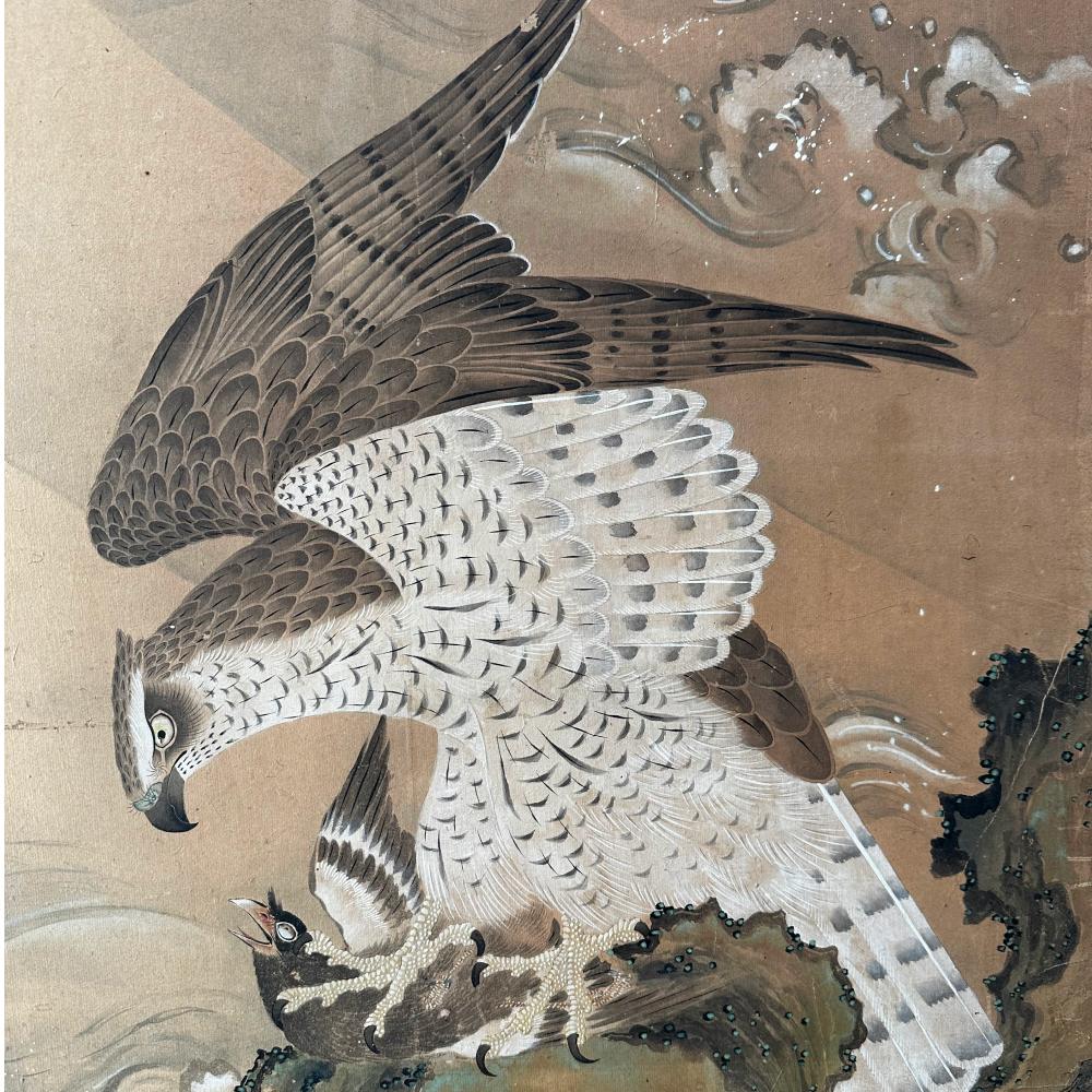 Edo Period Hawks in Nature Screen For Sale at 1stDibs