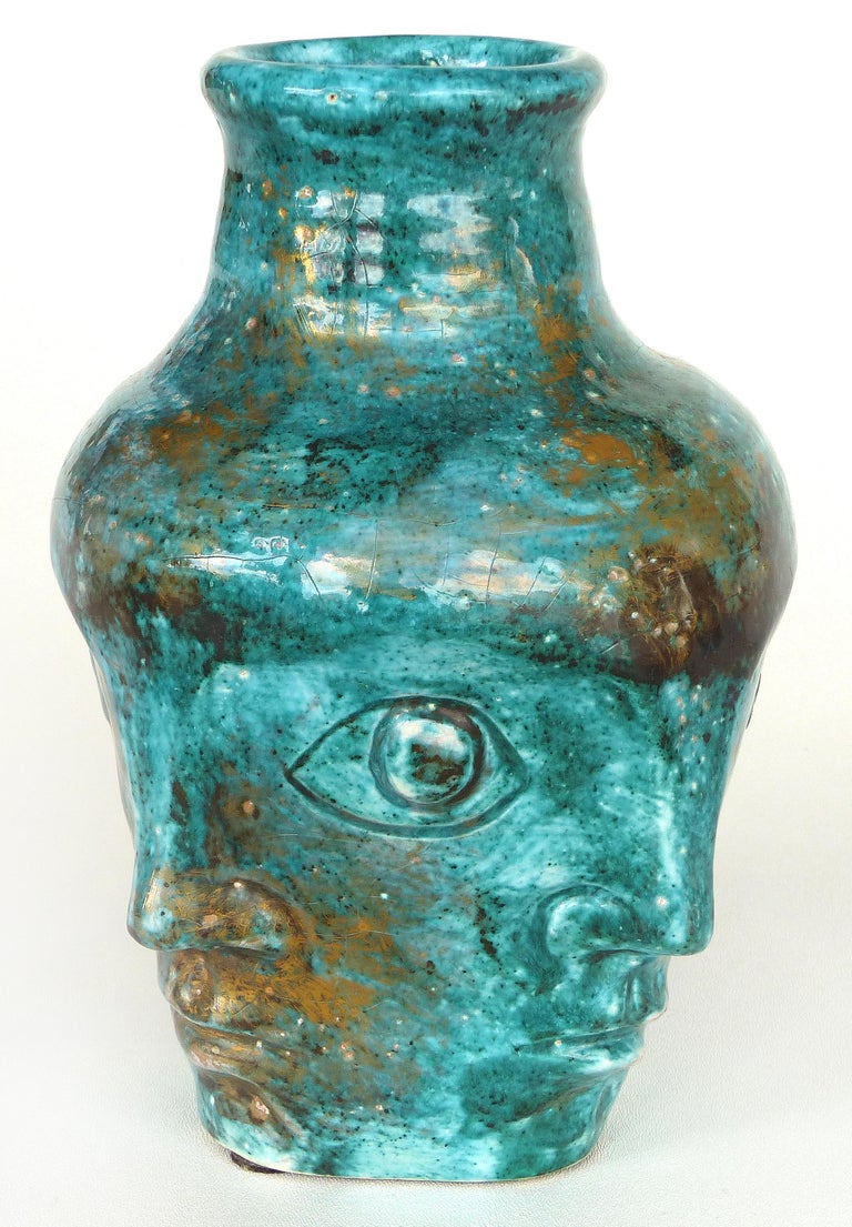 Edouard Cazaux French Midcentury Ceramic Vase with Faces For Sale at ...
